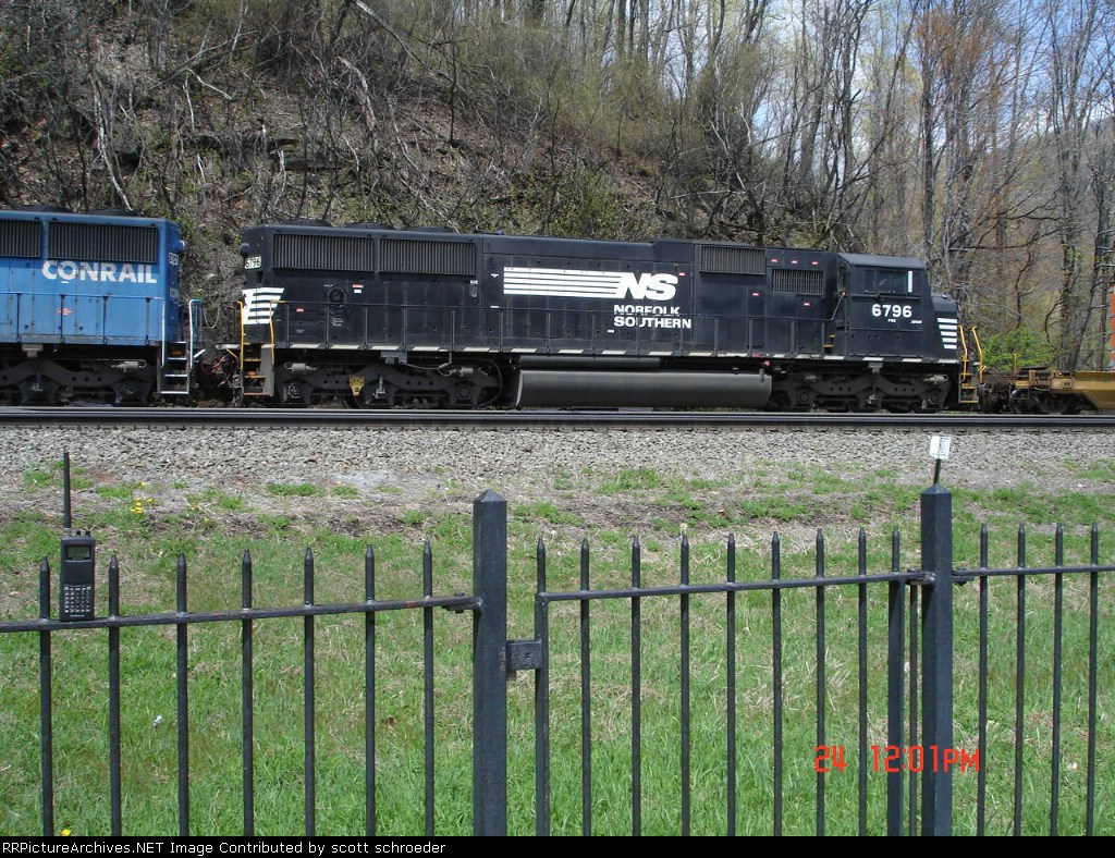 NS 6796 heads WB with long hood forward